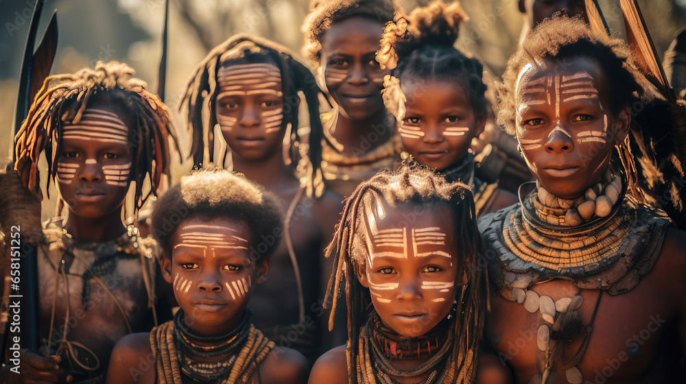 Group of People and children from african tribe complete with cultural ...