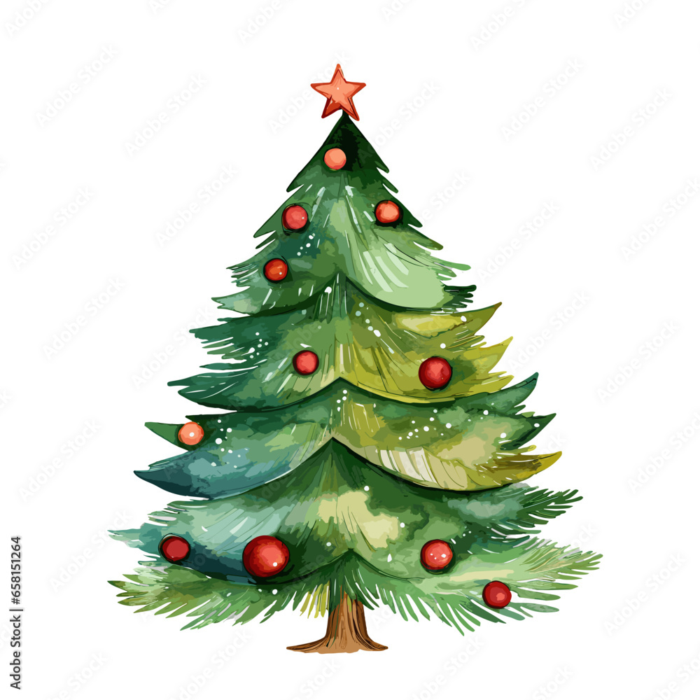 Aquarell eines Tannenbaums mit Christbaumkugeln vektor Stock Vector ...