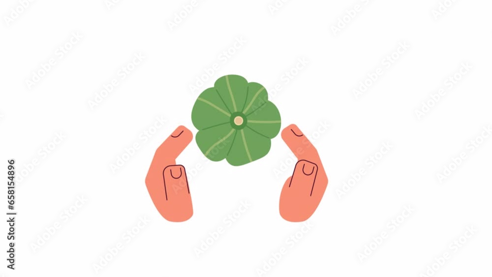 Kabocha pumpkin placing on 2D character hands animation. Autumn harvest ...