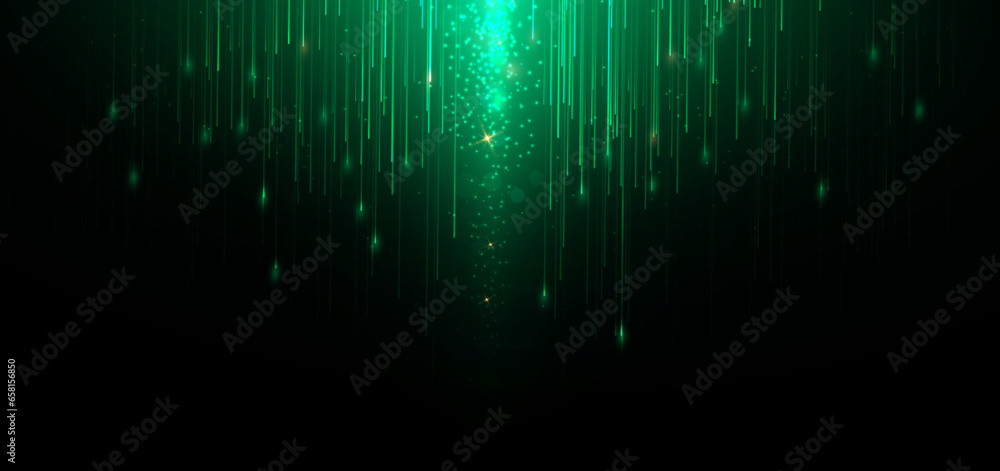 Abstract elegant green glowing line with lighting effect sparkle on ...