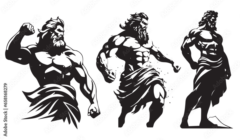 Greek god Zeus vector silhouette illustration of acient male Stock ...