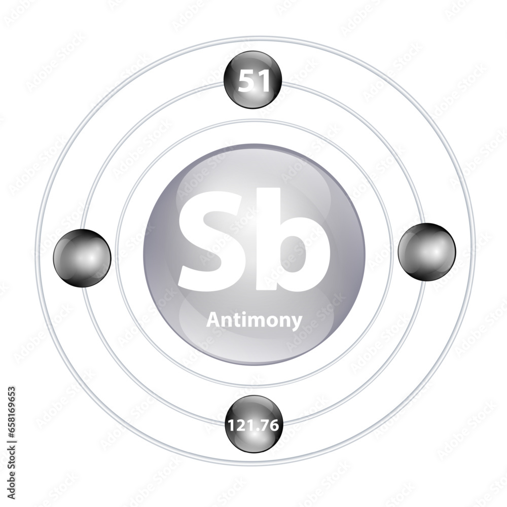 Antimony (Sb) Icon structure chemical element round shape circle grey ...