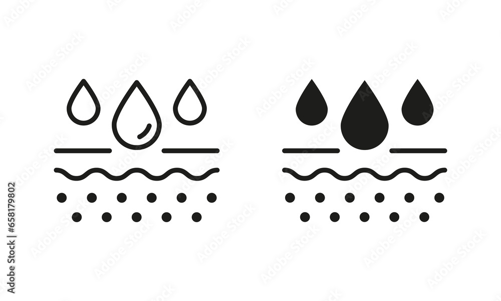 Skin Layer Absorb Water Drop Line and Silhouette Black Icon Set ...