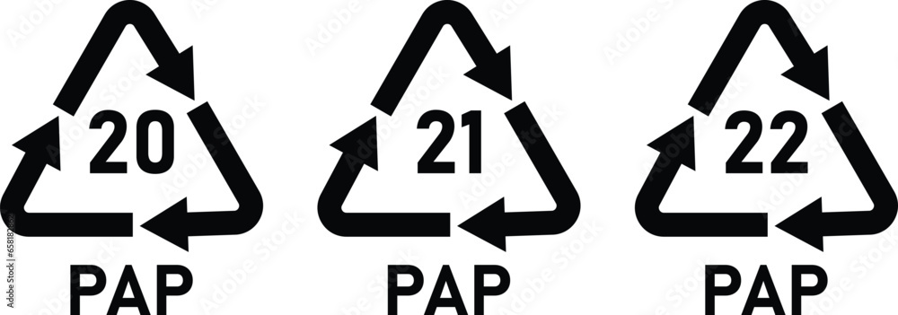 Paper recycling symbol set . Paper recycling codes vector isolated on ...