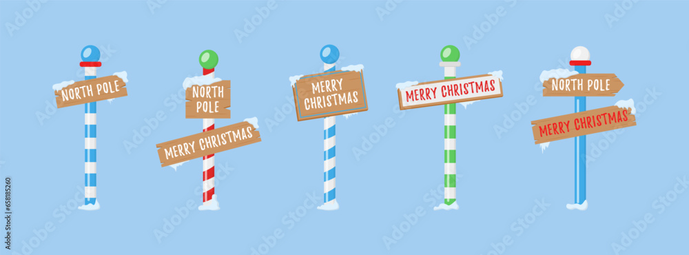 Cute collection of North Pole signs or Christmas. Cute Vector ...