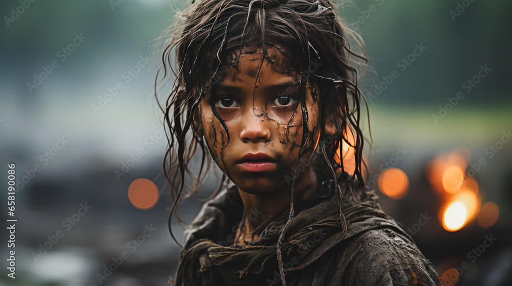 Poignant sight of resilient Southeast Asian girl amidst charred, burnt ...