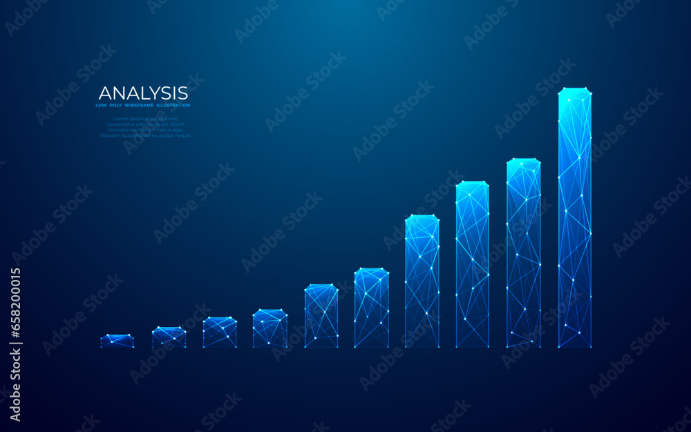 Hi-tech hologram of growing graph chart on blue background. Digital low ...