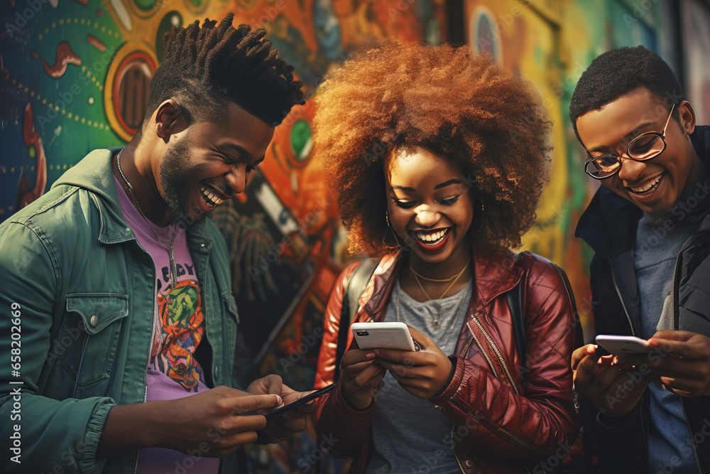 Diverse group of people using digital smart mobile phones. Friends ...