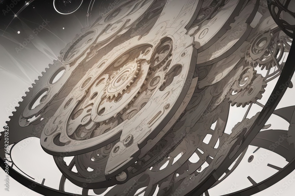 celestial mechanics featuring intricate gears and celestial bodies ...
