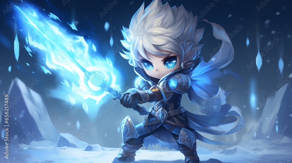 Chibi full body angry man Ice mage dressed in Ice arms Ai generated art ...