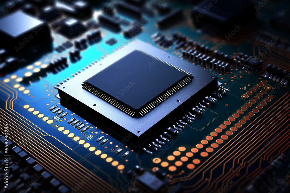 Electronic circuit board close up. Computer Microchips and Processors ...