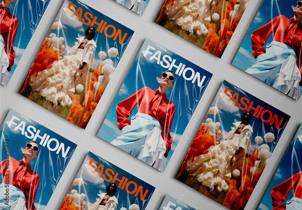 Realistic Top View Brochure Magazine Covers Mockup with Plastic Wrap ...