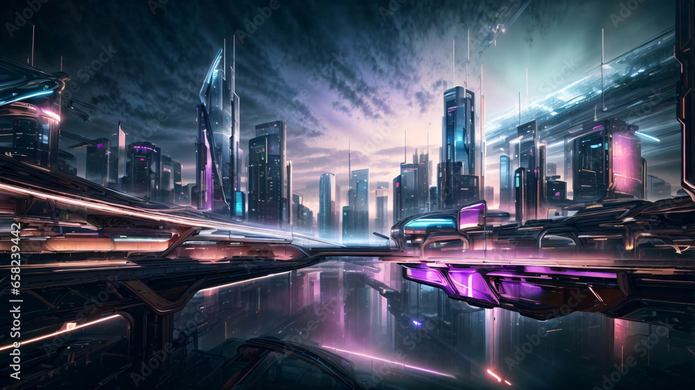 Futuristic city with high skyscrapers and high-rise buildings Stock ...