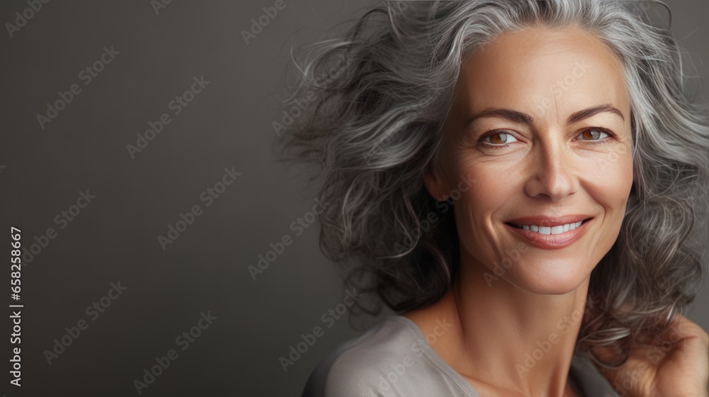 Adult woman with smooth healthy face skin. Beautiful aging mature woman ...