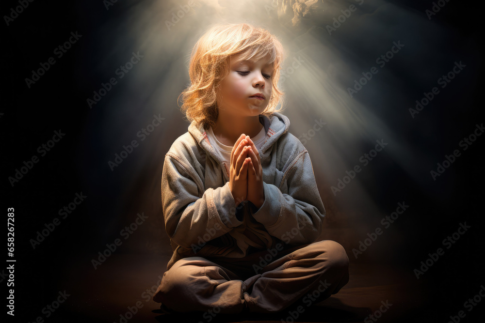 Child kneeling in prayer to god Stock Illustration | Adobe Stock