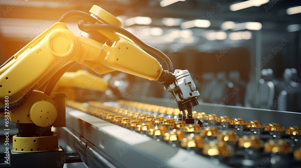 Robotic intelligent arm automatic works on the conveyor line in the ...