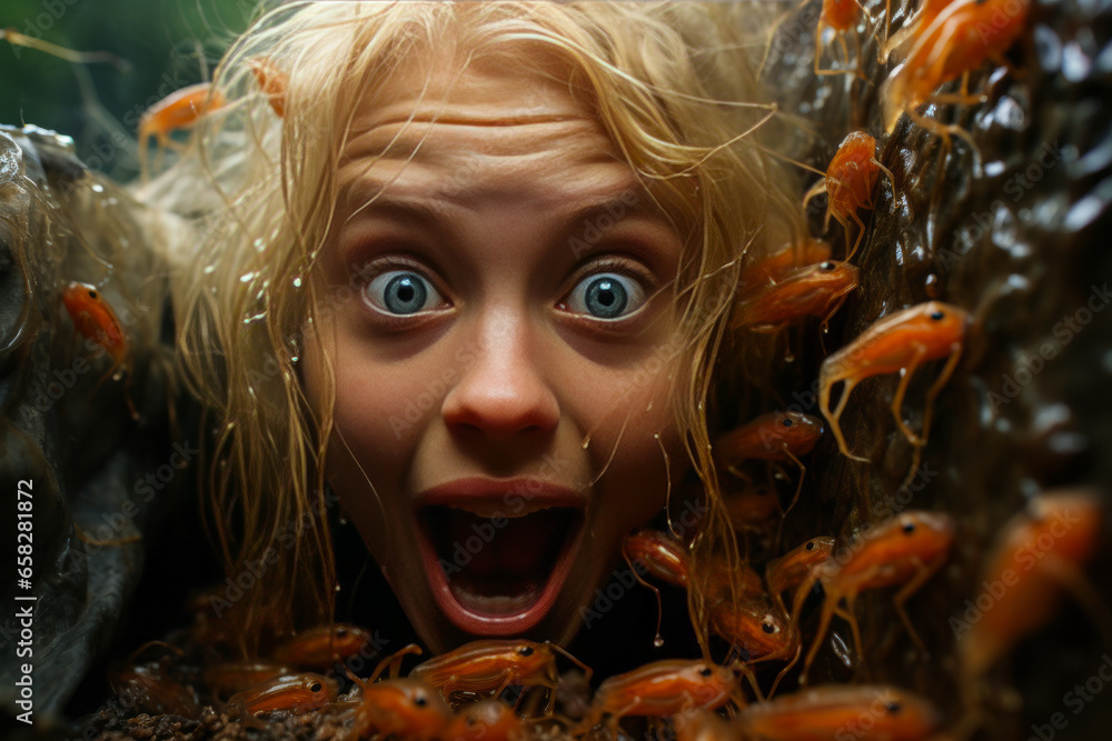 Disturbing image of a blonde woman engulfed in a mass of slimy ...