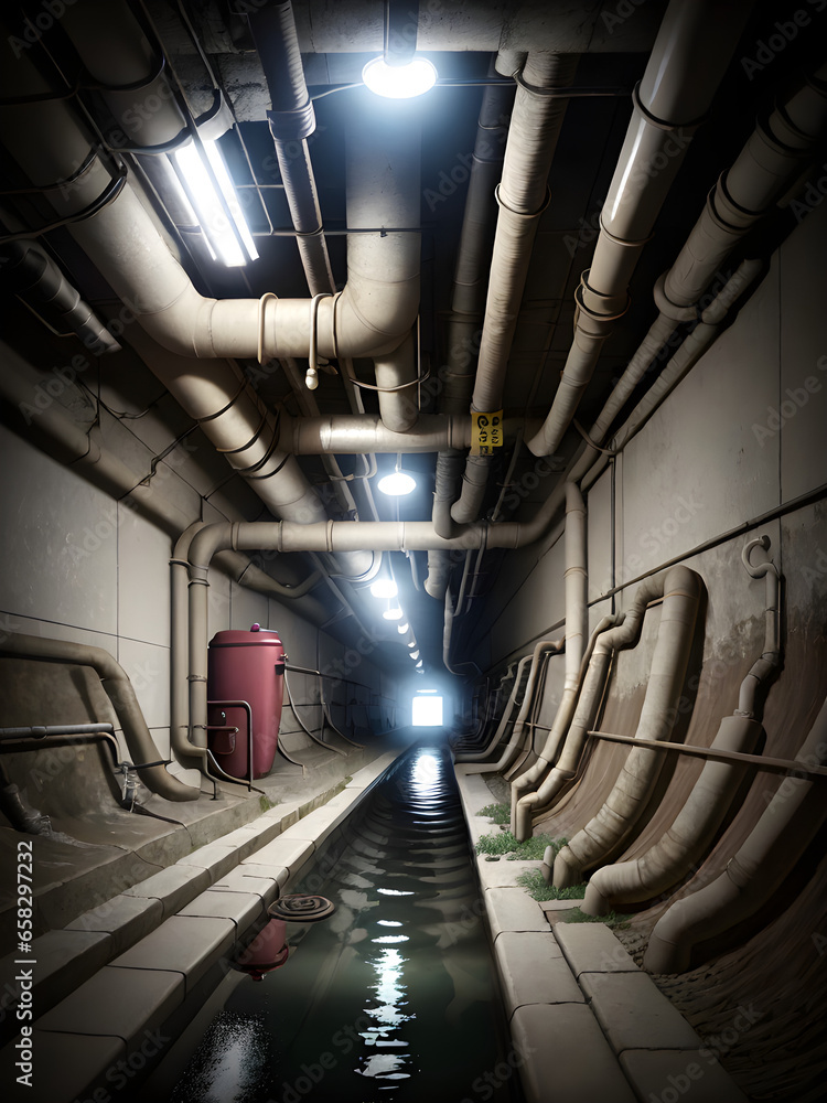 Subterranean Depths: Dark and Damp Underground Sewer System. generative ...