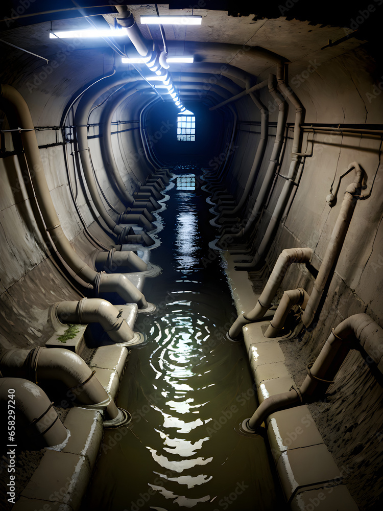 Subterranean Depths: Dark and Damp Underground Sewer System. generative ...
