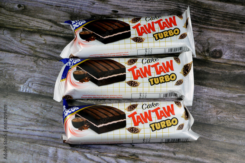 Cairo, Egypt, October 5 2023: Tawtaw turbo chocolate cake, Taw Taw ...