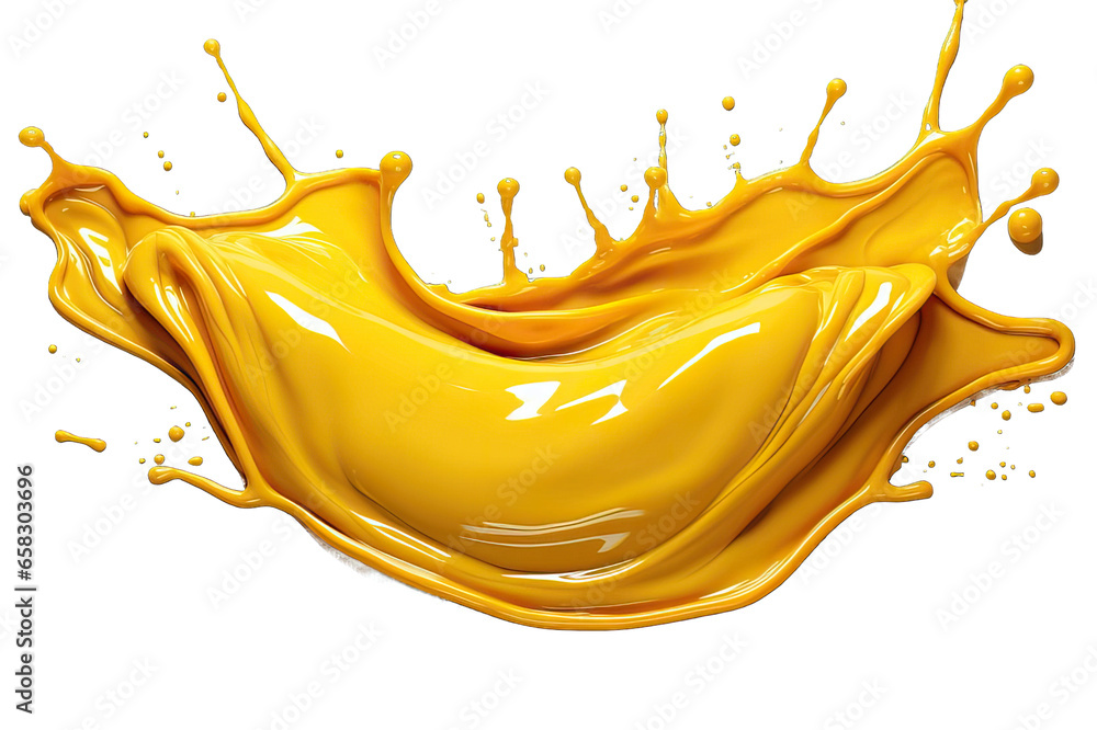 mustard splash with droplets and bubbles, isolated on a transparent ...