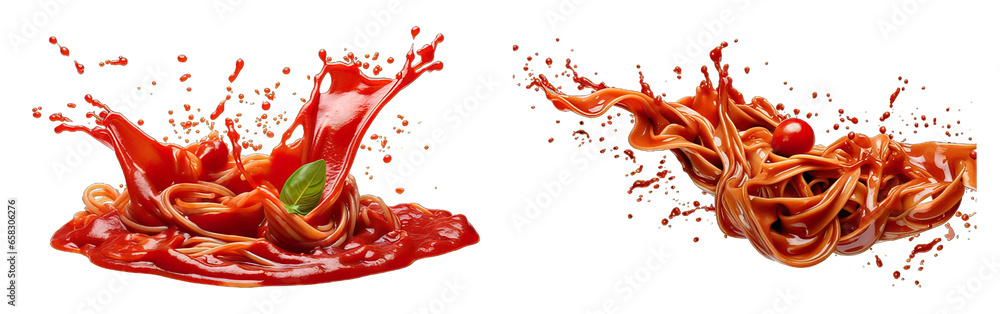 pasta sauce splash with droplets and bauble, isolated on a transparent ...