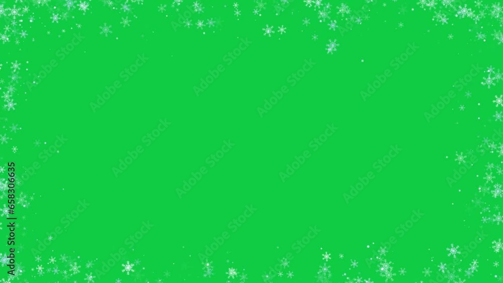 snow flakes border frame on green screen background animation, snow ...