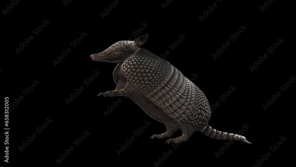 Armadillo Standing Up and Down - Side View - Realistic 3D animation loop isolated on transparent ...