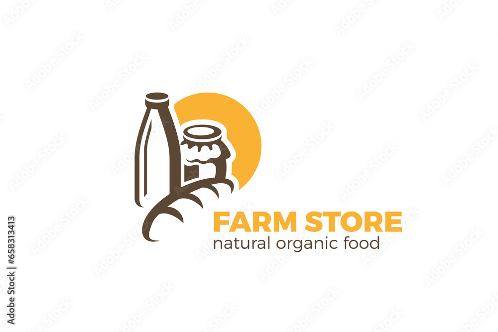 Farm Food Market Logo Design vector. Fresh Milk Honey Bread Bakery ...