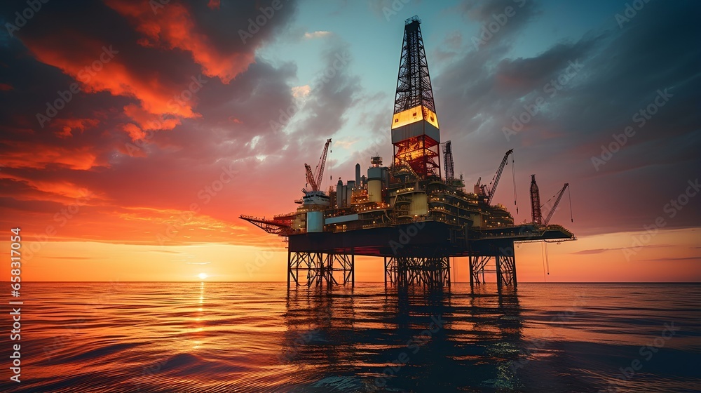 A platform on the water, an oil rig, an industrial enterprise for the ...