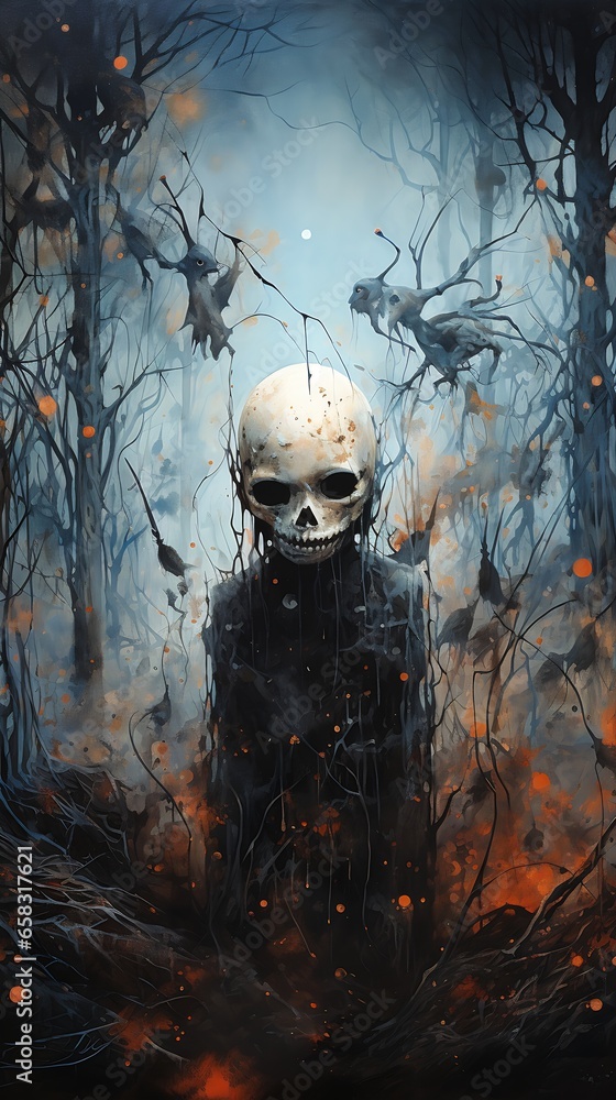 skull forest lot branches bleak apocalyptic environment large canvas ...