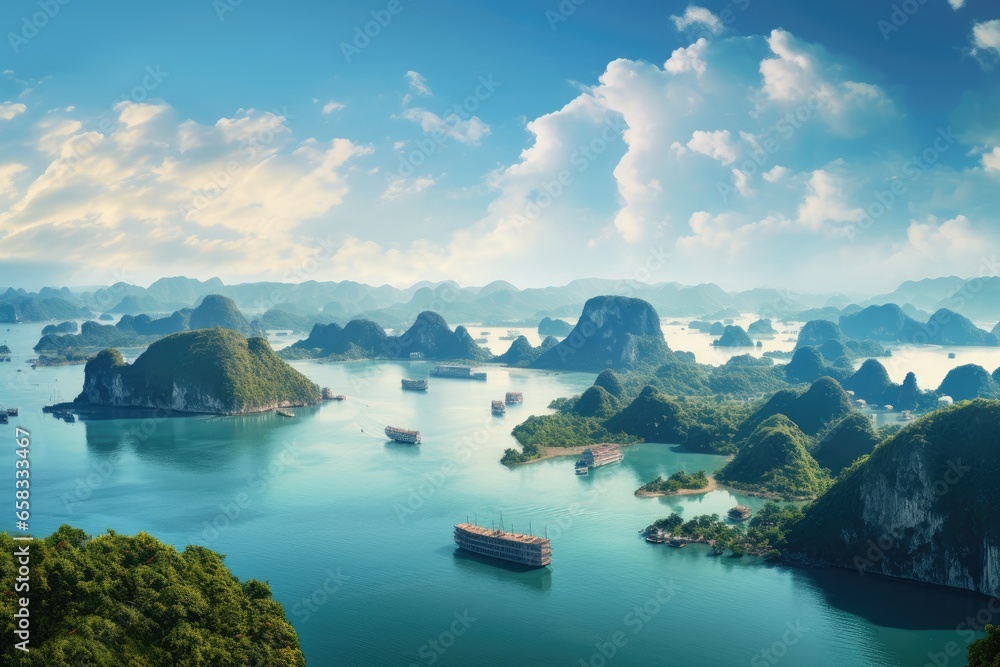Beautiful panoramic view of Ha Long bay, Vietnam. Beautiful landscape ...