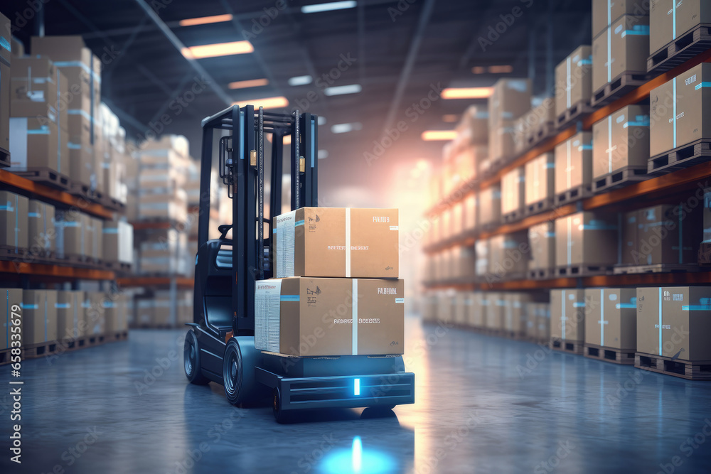 Automated Forklift doing storage in a warehouse managed by machine ...