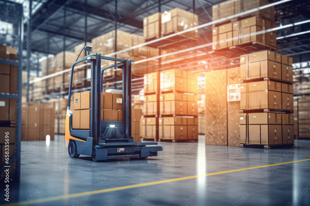 Automated Forklift doing storage in a warehouse managed by machine ...