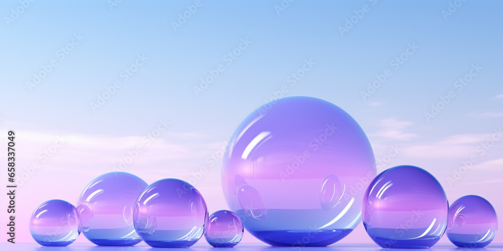 Abstract Blue and Purple Transparent Liquid Shapes: Sphere, Ring, Cube ...