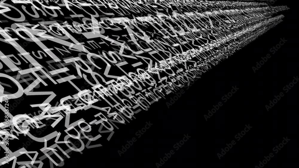 Abstract text in motion, animation with random characters. Letter chaos ...