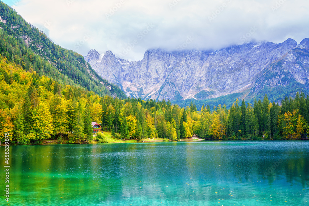 Laghi di Fusine inferior lake, Tarvisio, Italy. Amazing autumn ...