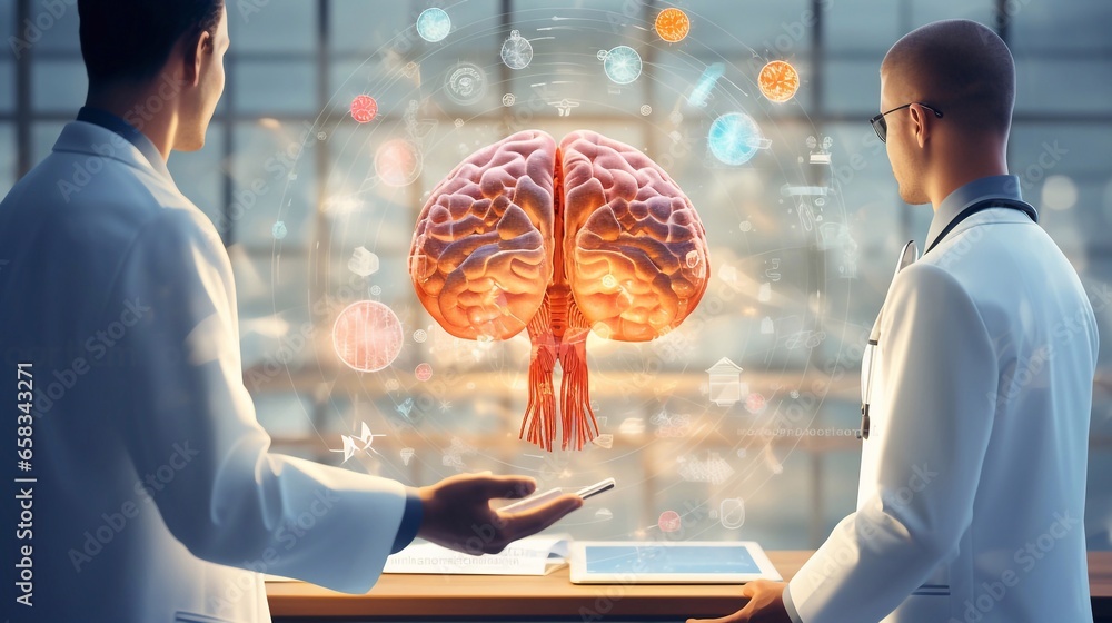 doctor surgeon and neurologist learning about human brain in isolation ...