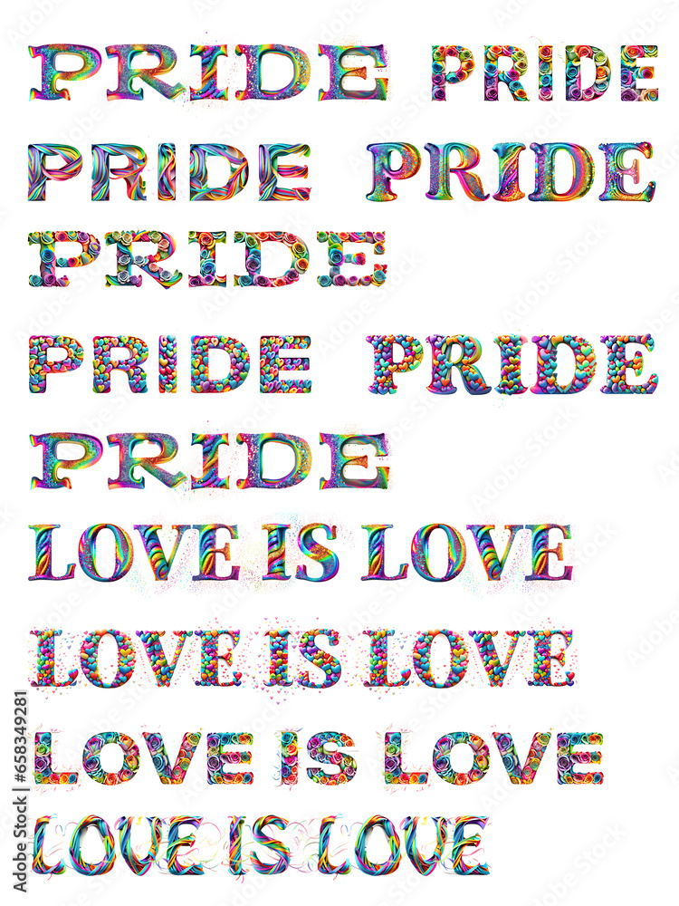 PRIDE and Love is Love filled lettering with transparent background ...