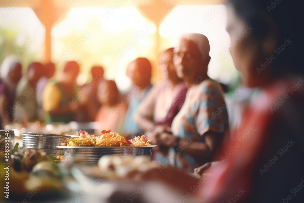 Group of people at a community gathering, sharing food - Communal ...