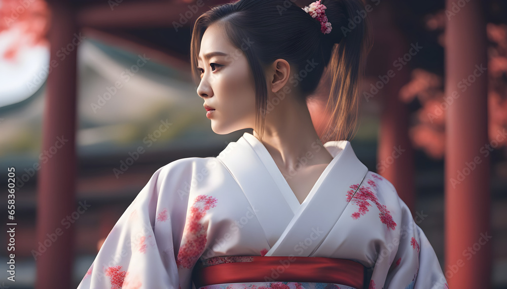 Japanese kemo dress wear by girl ai generates with background Stock ...