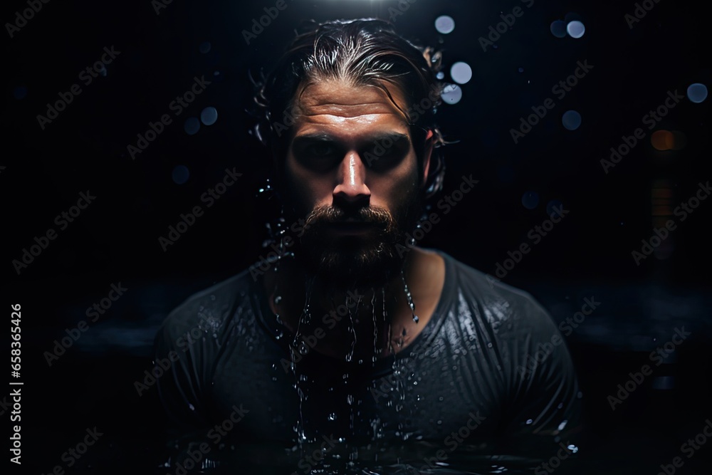 A confident and handsome young man with a muscular and clean-shaven ...