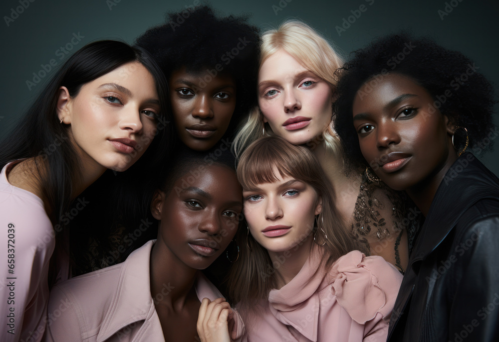 Group portrait of girls of European and African American appearance ...