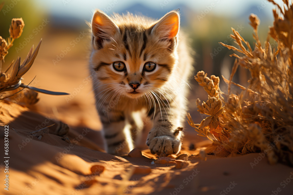 The elusive Arabian sand cat, a master of desert survival, prowling the ...