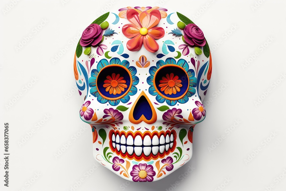 Mexican Calavera On White Background, Celebrating Dia De Los Muertos ...