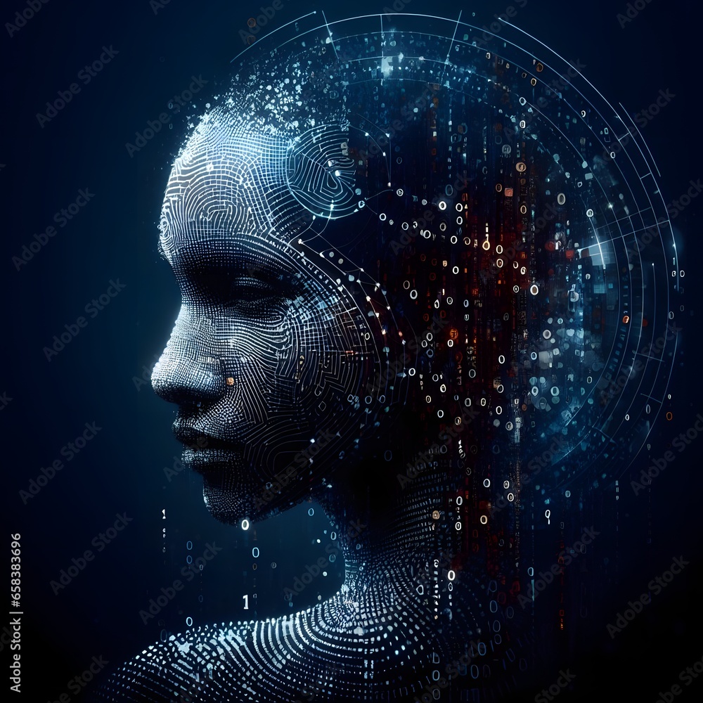 Face recognition and digital self concept, portrait of a female head ...