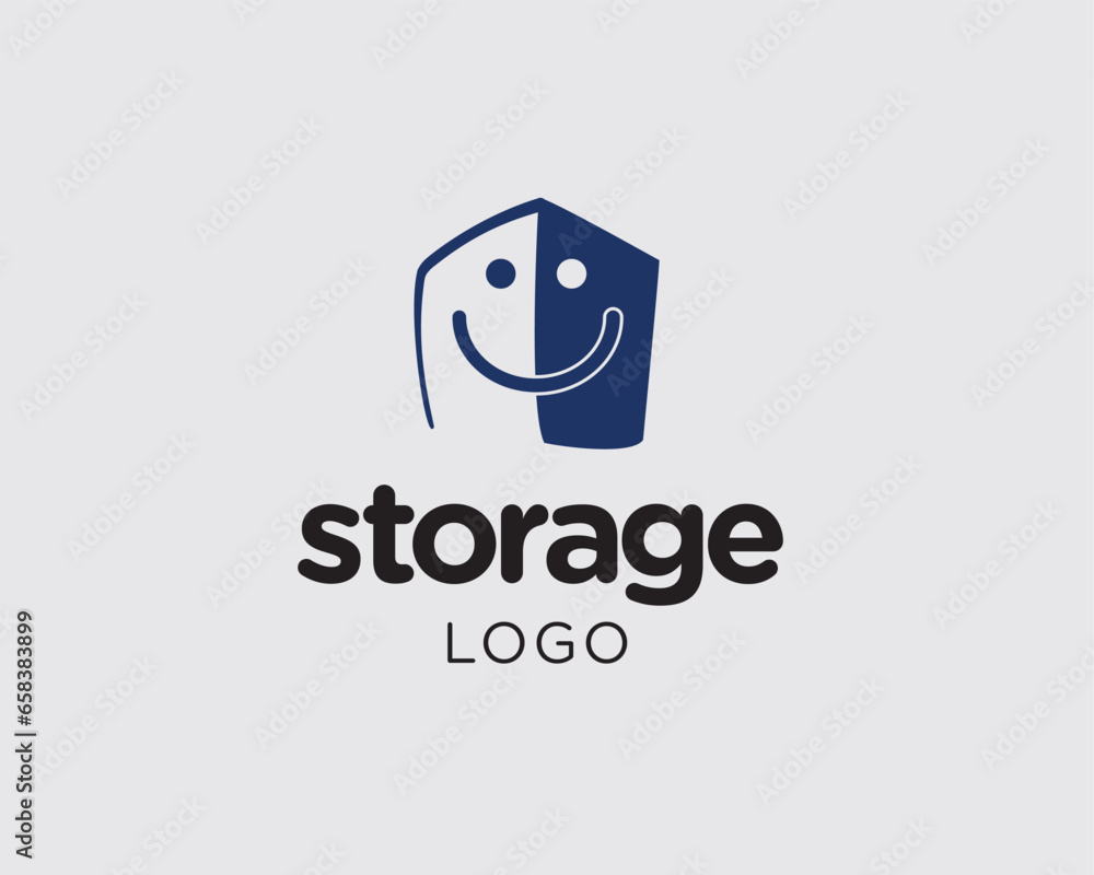 Vetor de Box logo with smiling face template concept. Smiling box icon ...