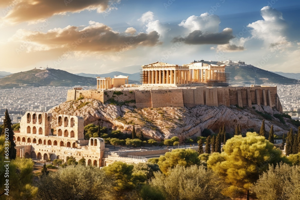 Parthenon Temple on top of the hill. The Acropolis of Athens, Greece ...