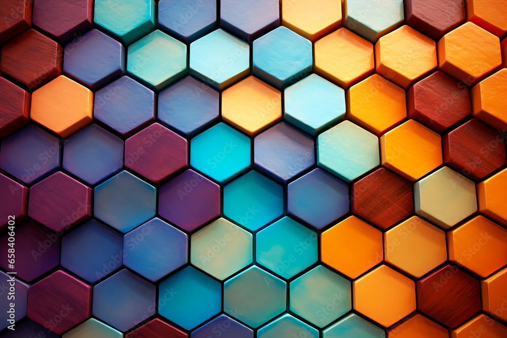 Colorful hexagonal 3d shape texture background. blue, orange and yellow ...