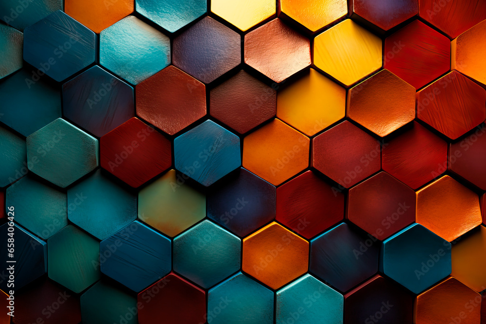 Colorful hexagonal 3d shape texture background. blue, orange and yellow ...